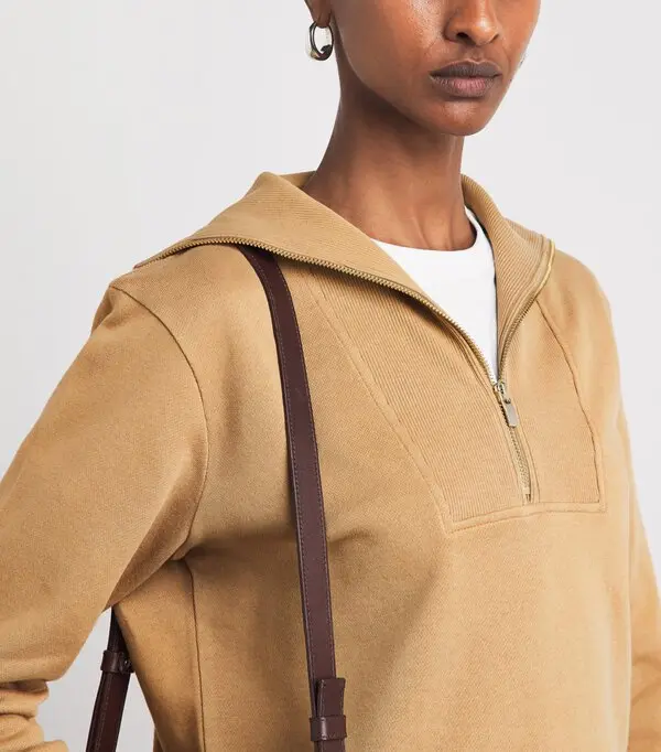 Harrods Cotton Zip-up Funnel-neck Sweater - Brown