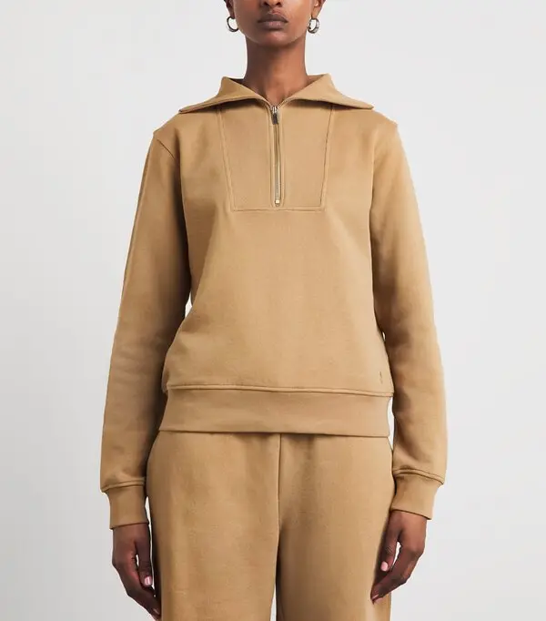 Harrods Cotton Zip-up Funnel-neck Sweater - Brown