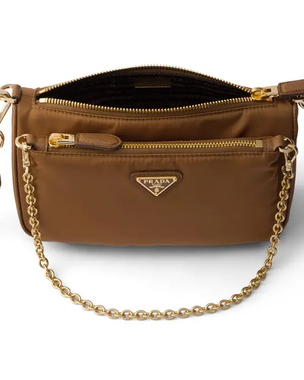 Prada Re-nylon And Saffiano Leather Mini Shoulder Bag - Brandy