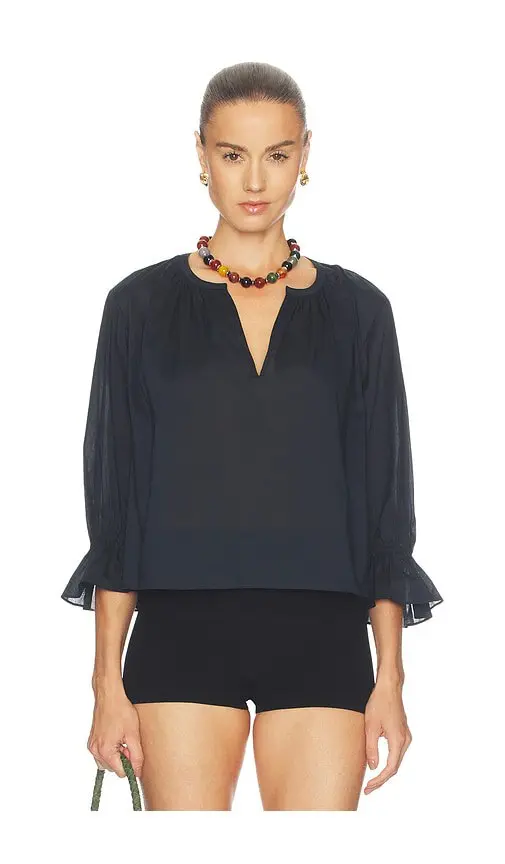 FRAME The Poet Blouse With Ruffle Cuffs - Navy