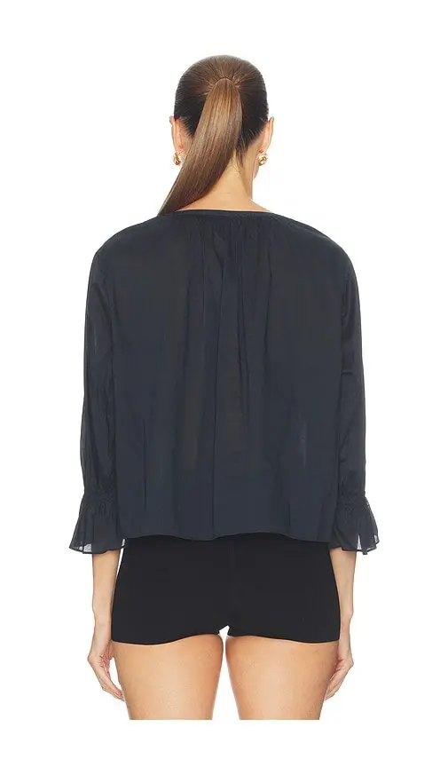 FRAME The Poet Blouse With Ruffle Cuffs - Navy