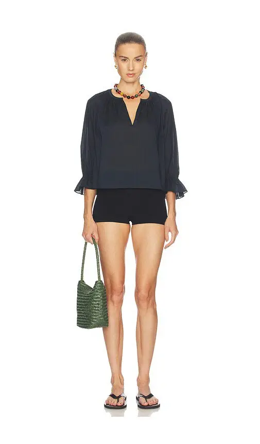 FRAME The Poet Blouse With Ruffle Cuffs - Navy
