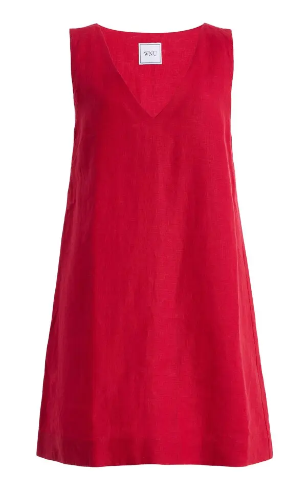 WITH NOTHING UNDERNEATH Sloane Linen Mini Dress - Red