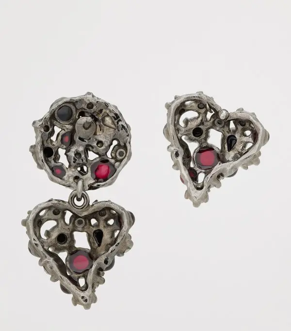 Saint Laurent Embellished Cassandre Heart Drop Earrings