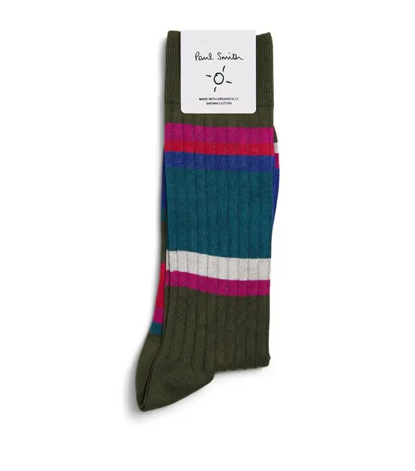 Paul Smith Ribbed Stripe Crew Socks - Brown