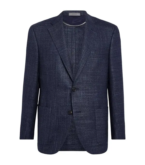 Corneliani Virgin Wool-silk Herringbone Blazer - Navy