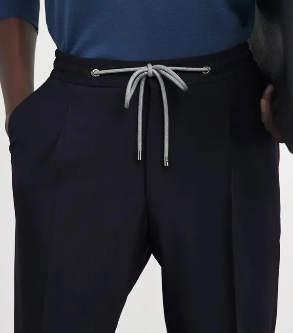 Corneliani Stretch Virgin Wool Drawstring Trousers - Navy