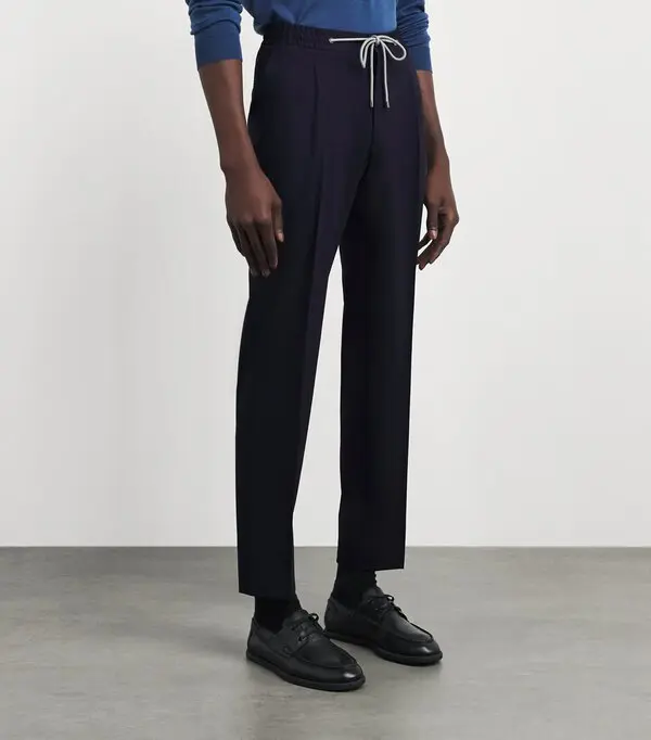 Corneliani Stretch Virgin Wool Drawstring Trousers - Navy