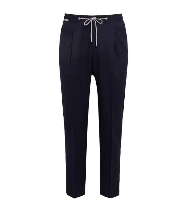Corneliani Virgin Wool Drawstring Trousers - Navy