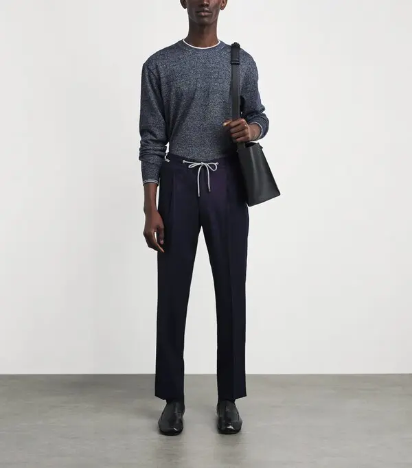 Corneliani Virgin Wool Drawstring Trousers - Navy