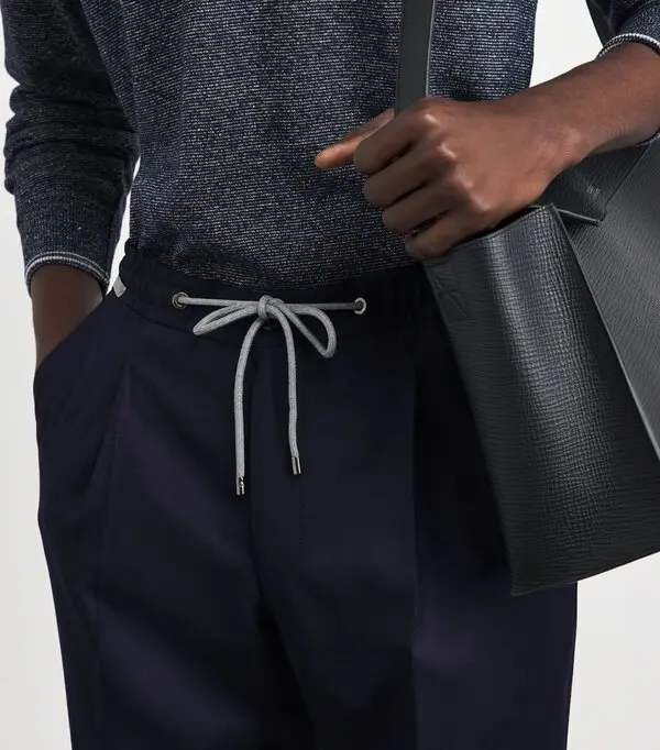 Corneliani Virgin Wool Drawstring Trousers - Navy