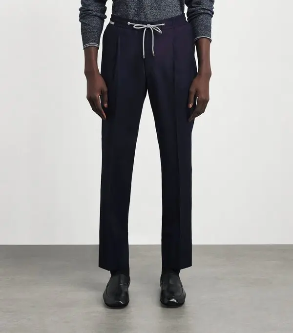 Corneliani Virgin Wool Drawstring Trousers - Navy