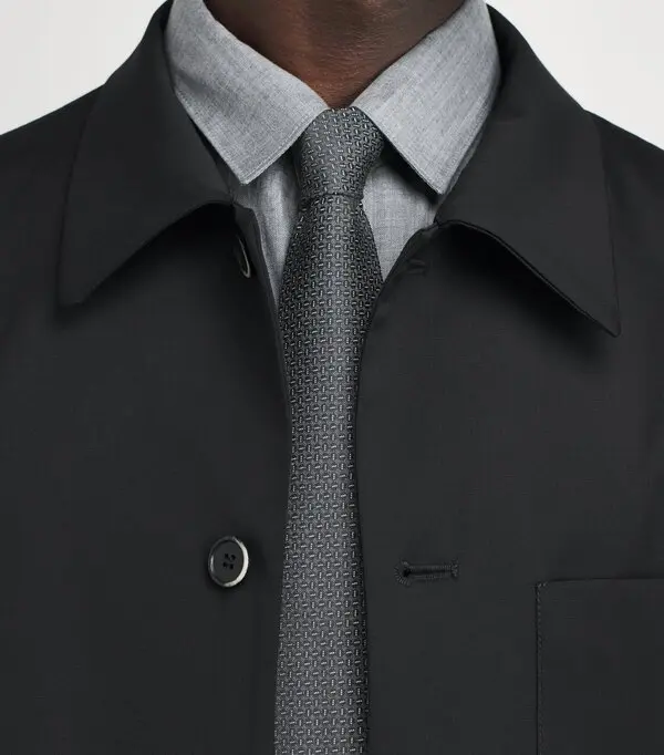 Canali Silk-wool Jacquard Neck Tie - Navy
