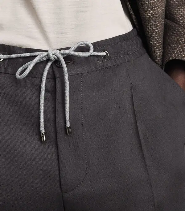 Corneliani Virgin Wool Drawstring Trousers - Brown