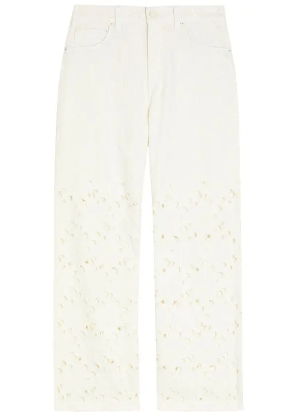 Alice + Olivia Embroidered Wide-leg Jeans - White
