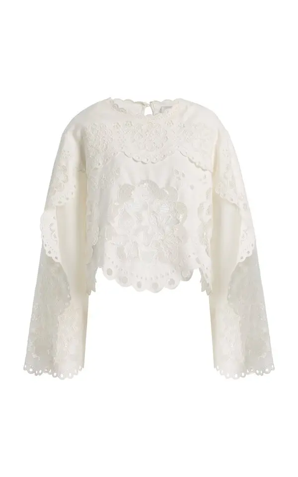 Sea Gardener Embroidered Cotton-linen Top - White