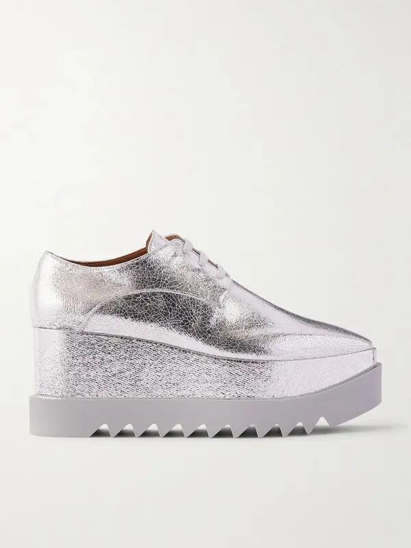 Stella McCartney Elyse Woven Metallic Vegetarian Material Platform Brogues - Silver