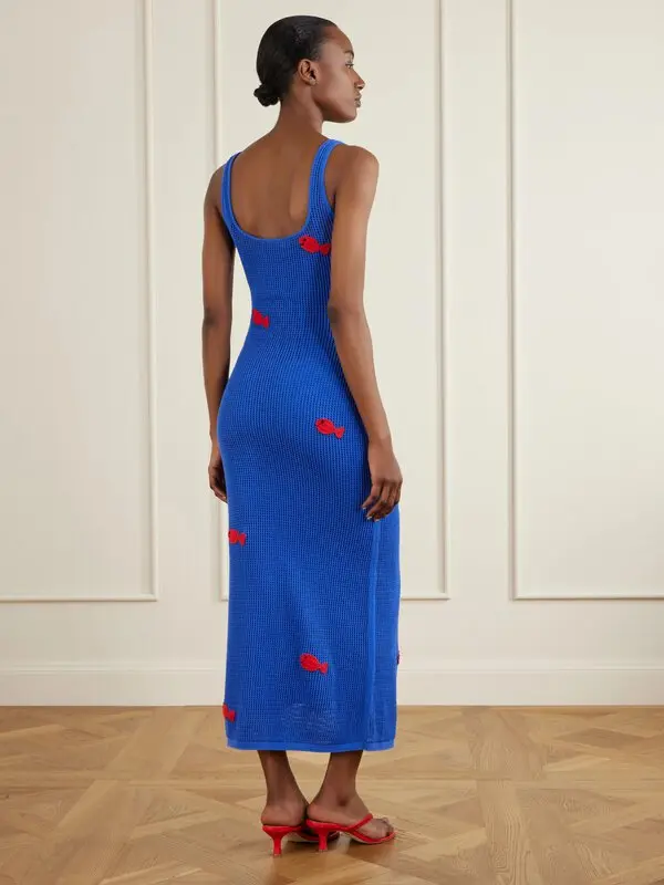 Staud Pietro Crocheted Embroidered Midi Dress