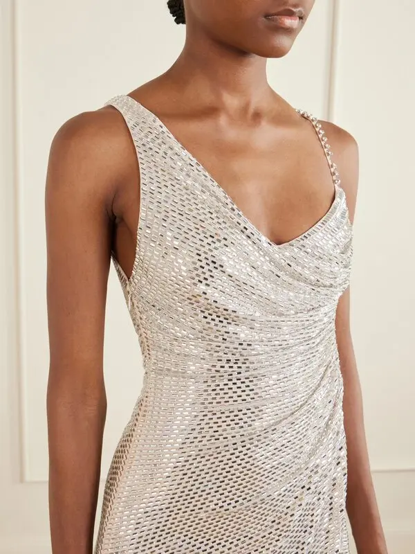 SELF-PORTRAIT Embellished Draped Tulle Mini Dress - Silver