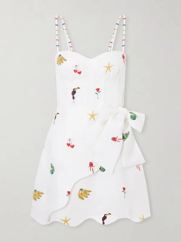 Farm Rio Cool Day Embroidered Linen Mini Dress - Neutrals