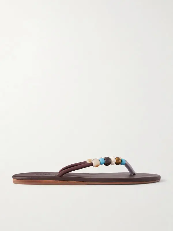 ANCIENT GREEK SANDALS Saionara Bead-embellished Leather Flip Flops