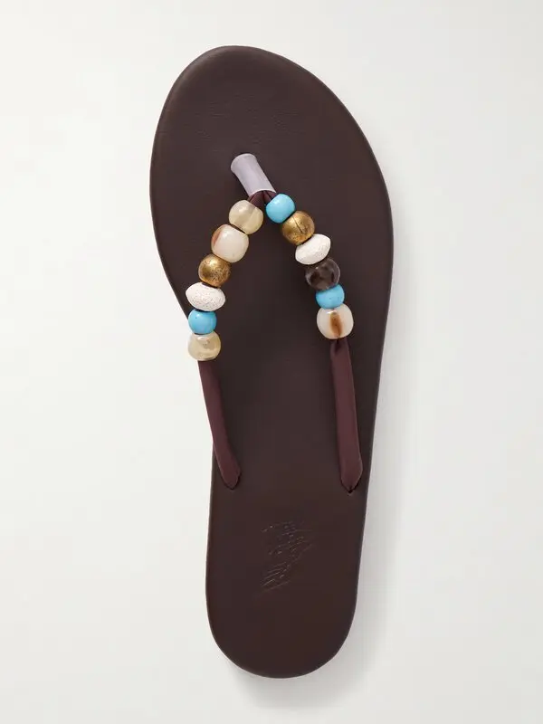 ANCIENT GREEK SANDALS Saionara Bead-embellished Leather Flip Flops