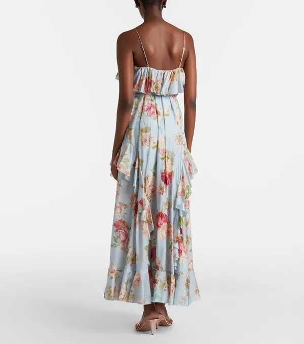 Zimmermann Roselight Floral Ruffled Silk Maxi Dress - Multicoloured