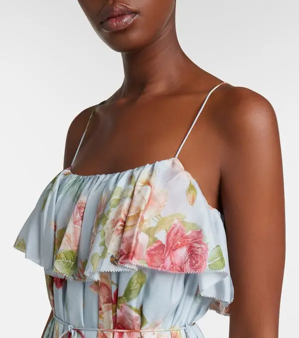 Zimmermann Roselight Floral Ruffled Silk Maxi Dress - Multicoloured