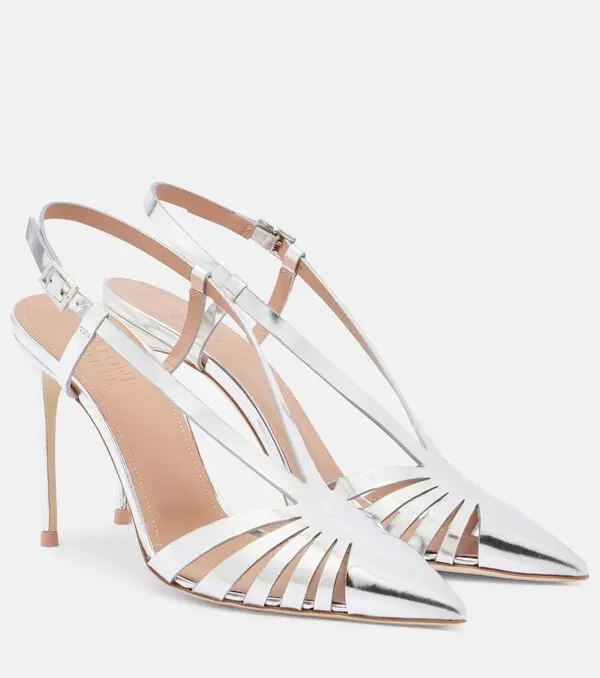 MALONE SOULIERS Janette Metallic Leather Slingback Pumps - Silver
