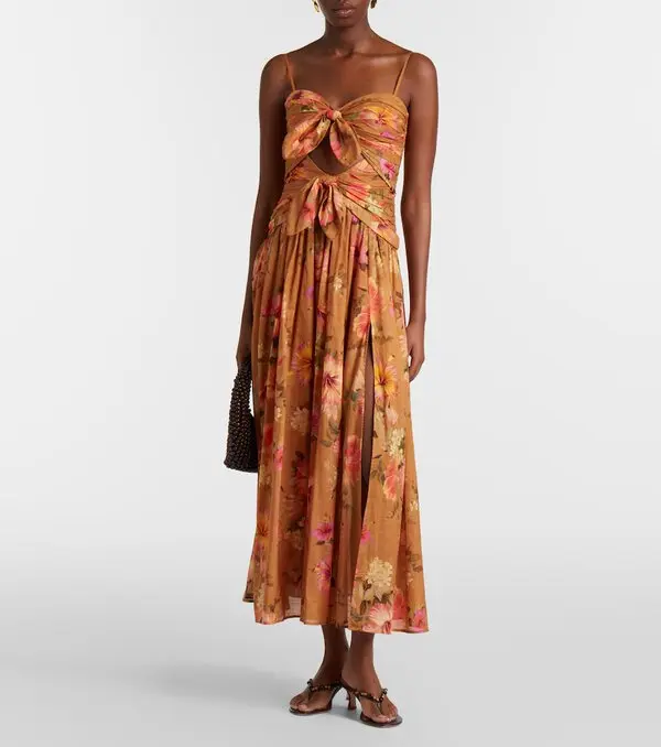 Zimmermann Mahon Floral Silk Maxi Dress - Brown