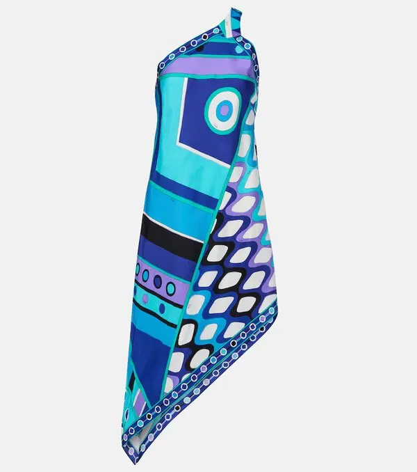 Emilio Pucci Vivara Asymmetric Silk Twill Midi Dress - Blue