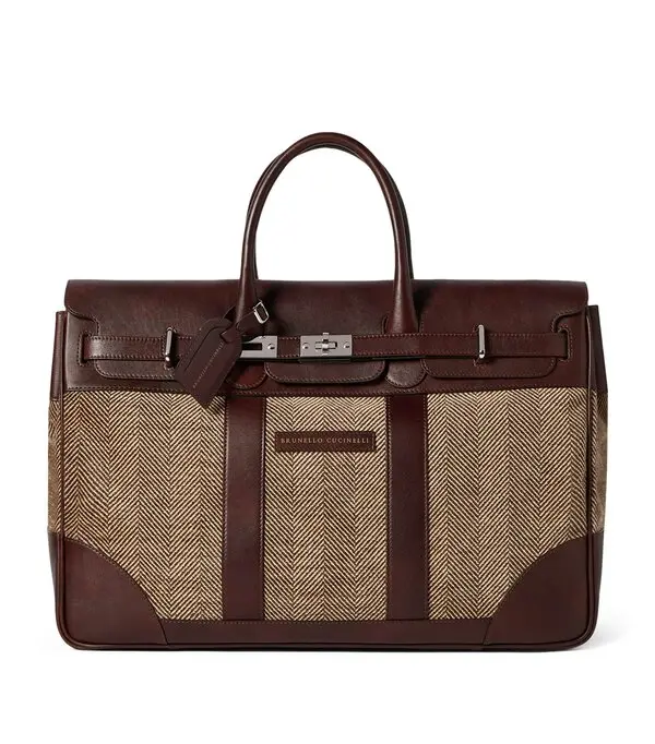 Brunello Cucinelli Leather-trim Chevron Holdall - Brown