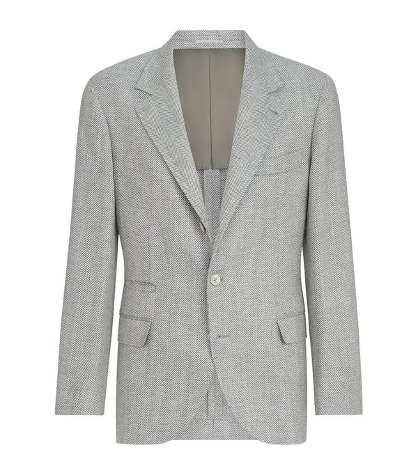 Brunello Cucinelli Wool-alpaca-silk Chevron Blazer - Blue