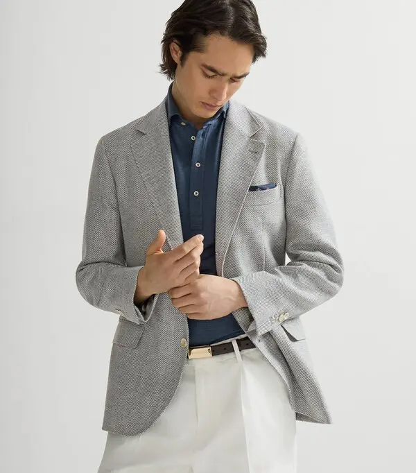 Brunello Cucinelli Wool-alpaca-silk Chevron Blazer - Blue