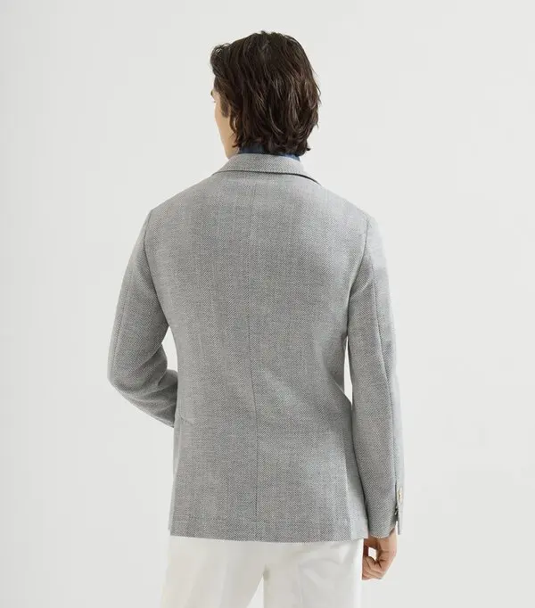 Brunello Cucinelli Wool-alpaca-silk Chevron Blazer - Blue