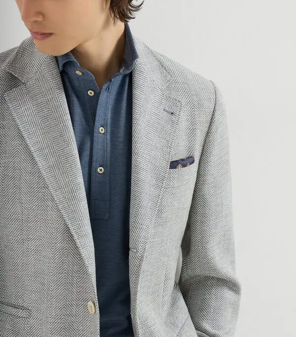 Brunello Cucinelli Wool-alpaca-silk Chevron Blazer - Blue