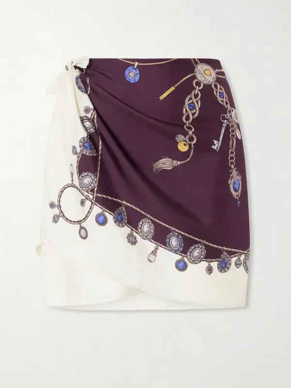 Versace Printed Silk-twill Mini Wrap Skirt - Brown