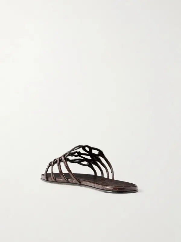Loewe Petal Anagram Croc-effect Leather Slides - Brown