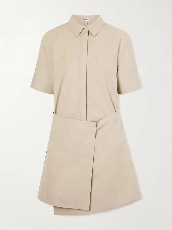 Loewe Asymmetrical Cotton And Silk Gabardine Mini Shirt Dress