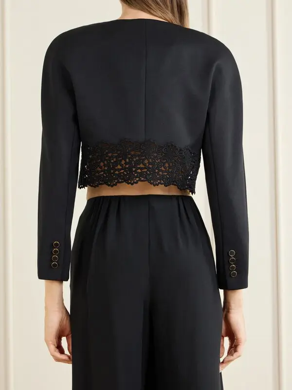 Chloé Lace-embroidered Cropped Wool Jacket