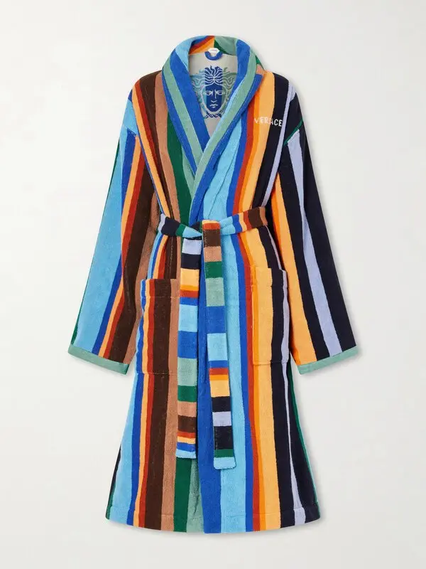 Versace Medusa Belted Striped Cotton-terry Robe - Multi
