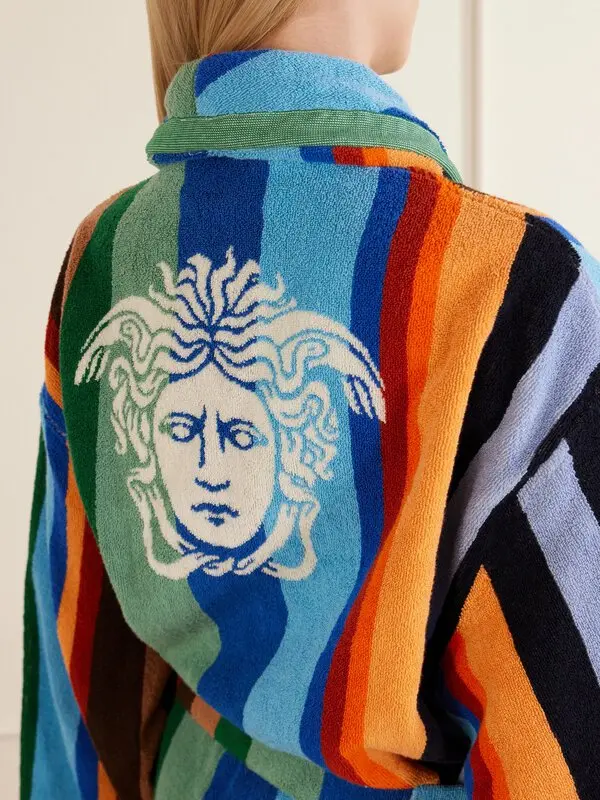 Versace Medusa Belted Striped Cotton-terry Robe - Multi