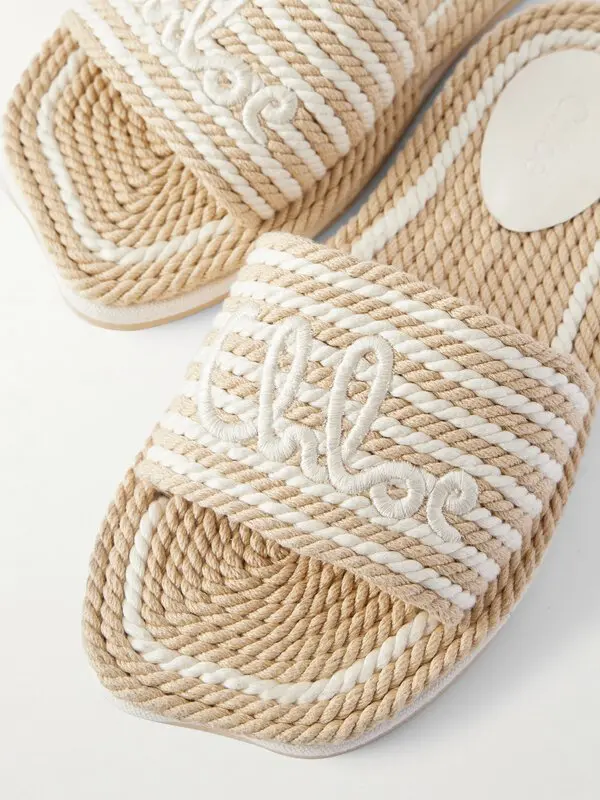 Chloé Embroidered Striped Cord Slides - Neutrals