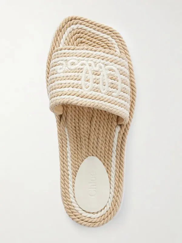 Chloé Embroidered Striped Cord Slides - Neutrals