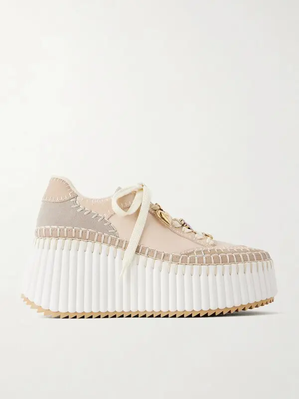 Chloé Nama Patchwork Leather Platform Sneakers