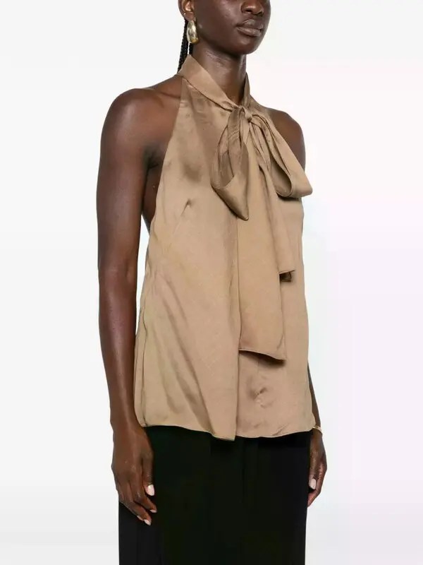 TOM FORD Jacquard Patterned Halterneck Top With Pussy-bow Detail - Brown