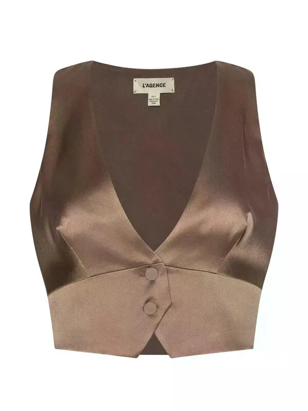 L'Agence Devony Cropped Waistcoat - Brown