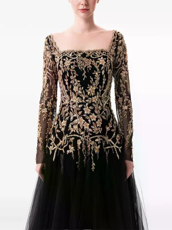 DINA MELWANI Embellished Tulle Maxi Dress