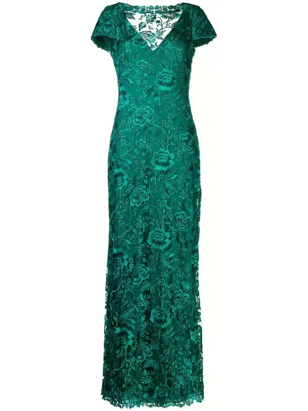 Tadashi Shoji Embroidered Tulle Gown - Green