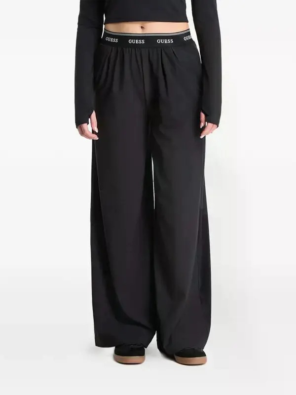 Guess Selene Logo-waistband Wide-leg Trousers - Black
